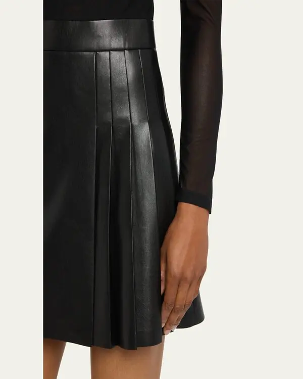 Alice + Olivia Chara Long-sleeve Vegan Leather Pleated Mini Dress
