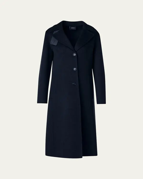 Akris Leather Collar Cashmere Coat - Navy