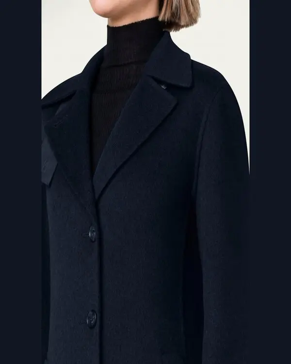 Akris Leather Collar Cashmere Coat - Navy
