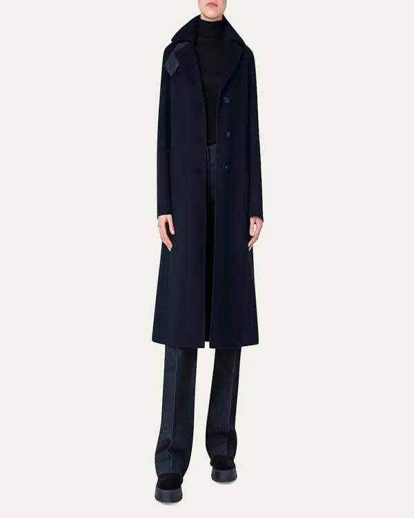 Akris Leather Collar Cashmere Coat - Navy