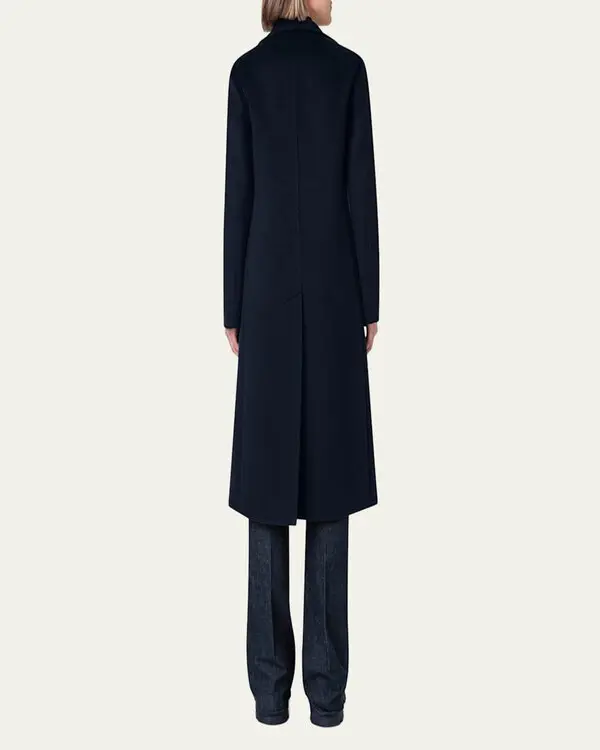Akris Leather Collar Cashmere Coat - Navy