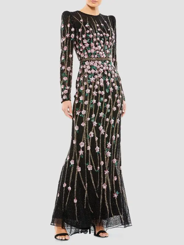 Mac Duggal Beaded A-line Gown - Black Multi
