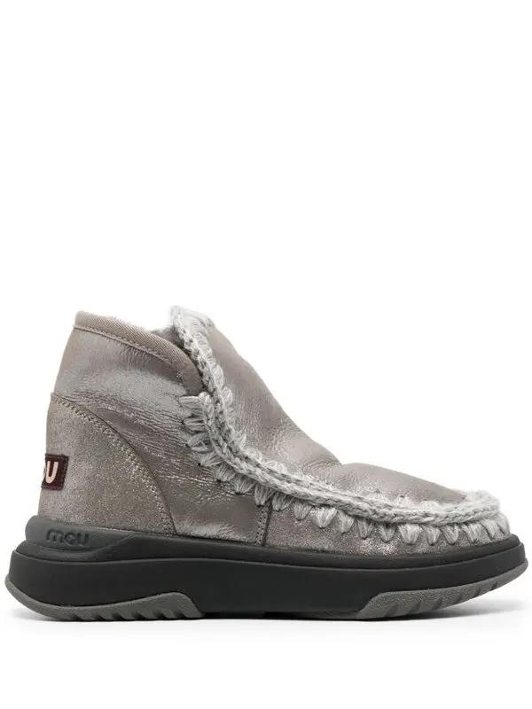 Mou Crochet Stitch-trim Sneaker Boots - Grey