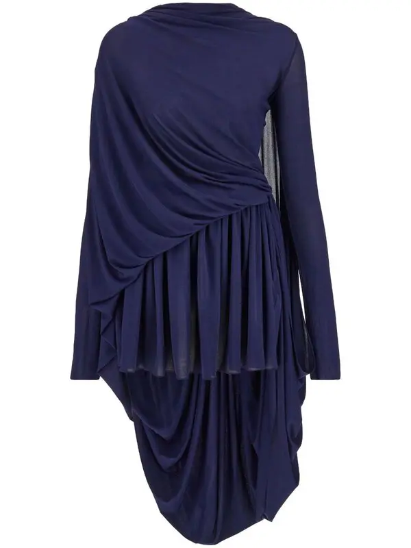 FERRAGAMO Asymmetric Draped Long-sleeve Dress - Blue