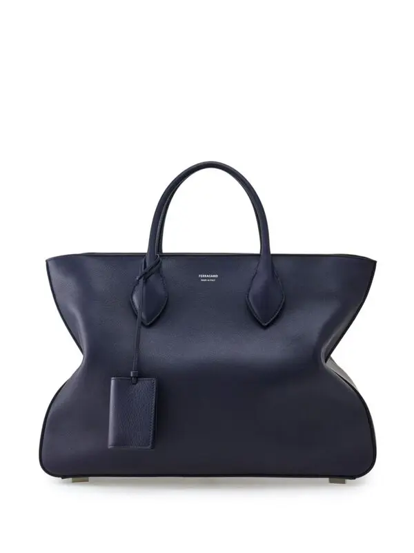 FERRAGAMO Logo-stamp Leather Tote - Blue