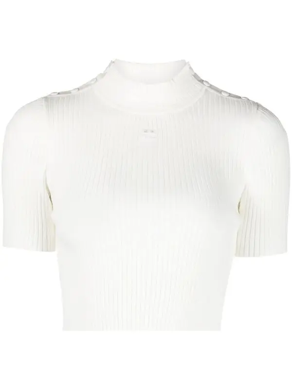 COURREGES Logo-embroidered Ribbed Crop Top