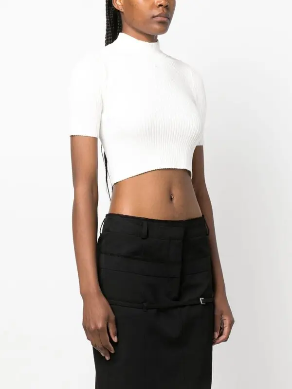 COURREGES Logo-embroidered Ribbed Crop Top