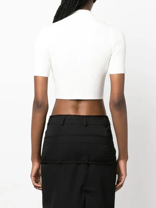 COURREGES Logo-embroidered Ribbed Crop Top