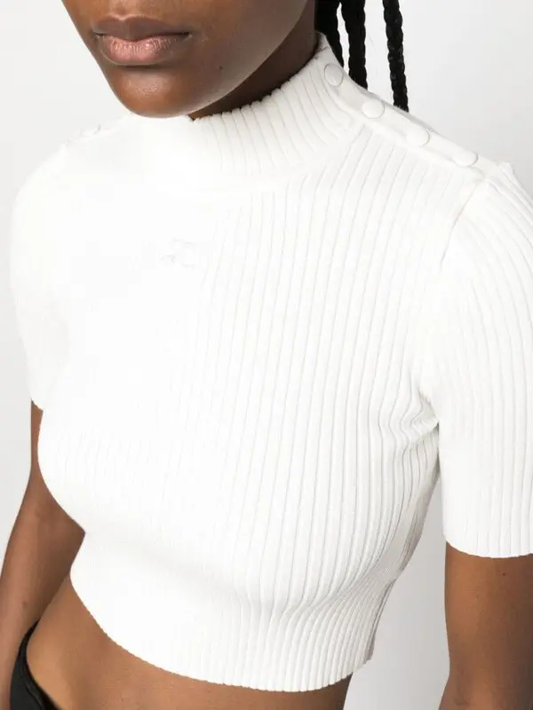 COURREGES Logo-embroidered Ribbed Crop Top