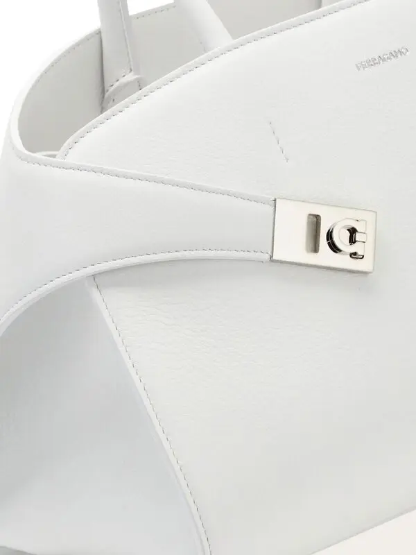 FERRAGAMO Small Hug Leather Tote Bag - White