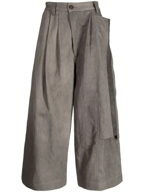 ZIGGY CHEN Detachable-panel Wide-leg Trousers - Grey