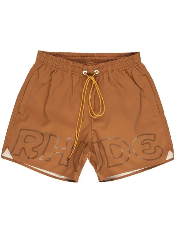 Rhude Logo-print Swim Shorts - Brown