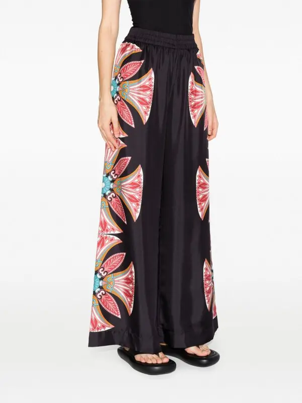 La DoubleJ Lotus-print Silk Palazzo Pants