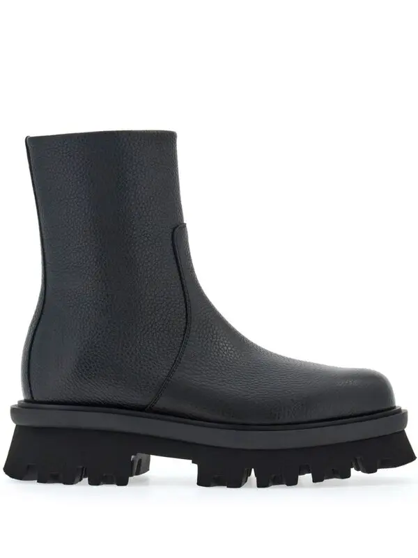 FERRAGAMO Round-toe Leather Ankle Boots - Black