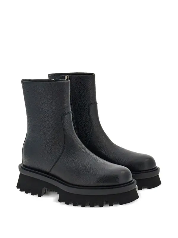 FERRAGAMO Round-toe Leather Ankle Boots - Black