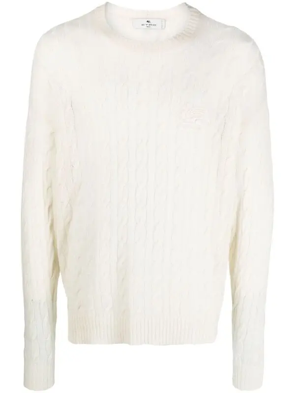 Etro Pegaso-motif Cable-knit Jumper - White
