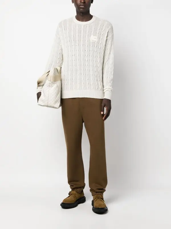 Etro Pegaso-motif Cable-knit Jumper - White