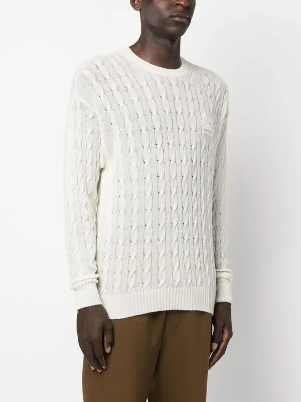 Etro Pegaso-motif Cable-knit Jumper - White