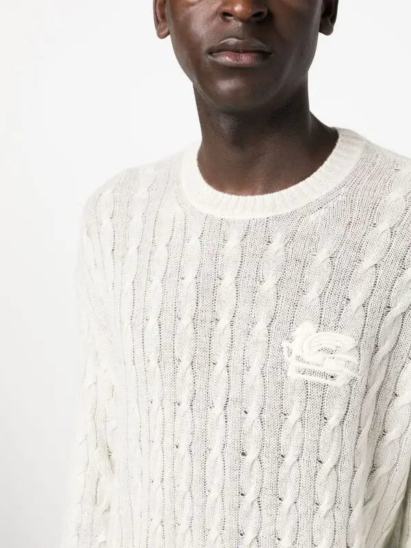 Etro Pegaso-motif Cable-knit Jumper - White
