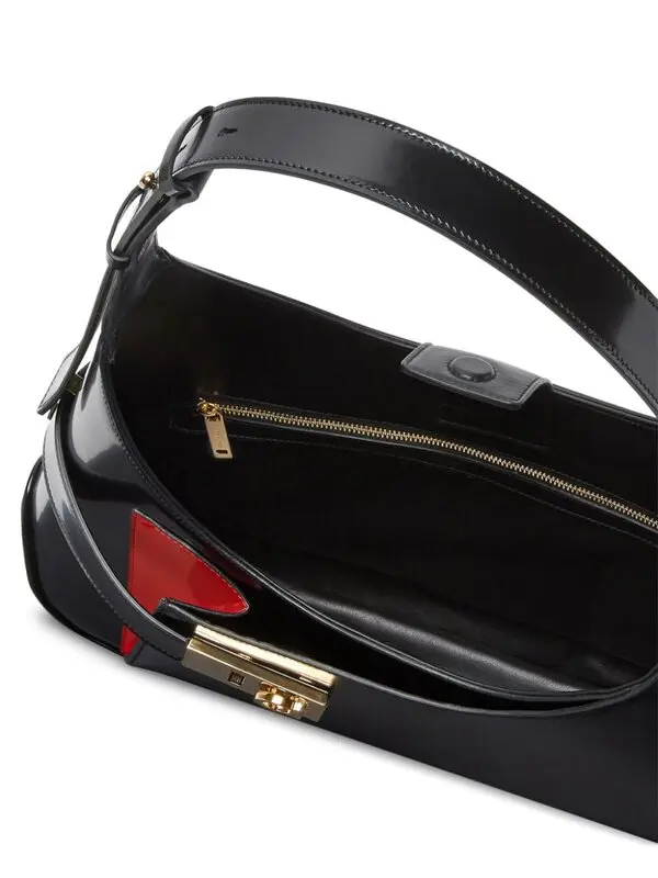 Ferragamo Leather Arch Large Shoulder Bag - Black - 30% Off