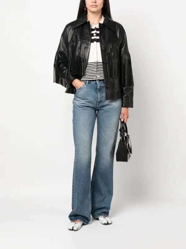 DANCASSAB Fringed Leather Shirt Jacket