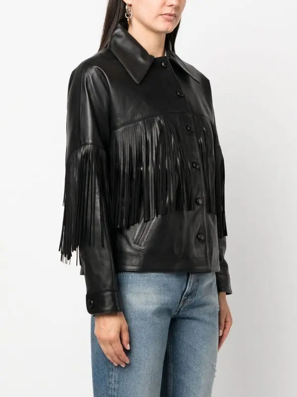 DANCASSAB Fringed Leather Shirt Jacket