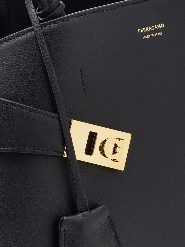 FERRAGAMO Hug Leather Tote - Black