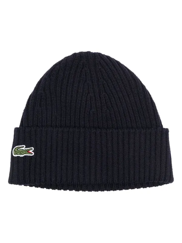 Lacoste Logo-patch Ribbed-knit Beanie - Blue