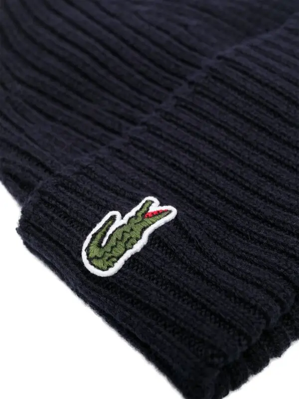 Lacoste Logo-patch Ribbed-knit Beanie - Blue
