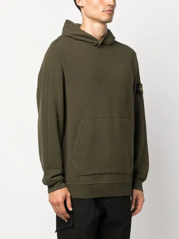 Stone Island Logo-patch Cotton Hoodie - Green