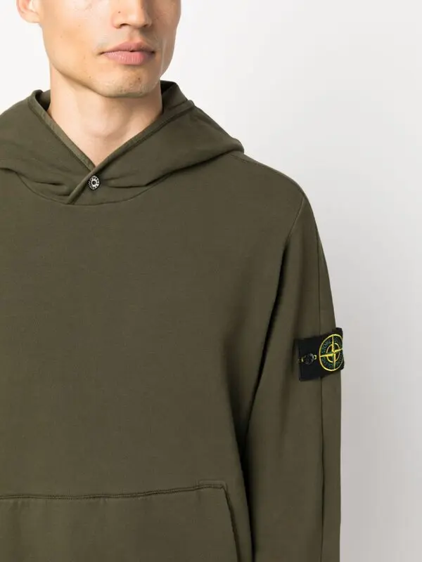 Stone Island Logo-patch Cotton Hoodie - Green