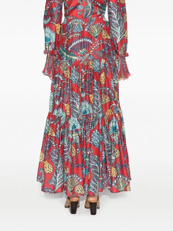La DoubleJ Big Floral-print Tiered Skirt - Red