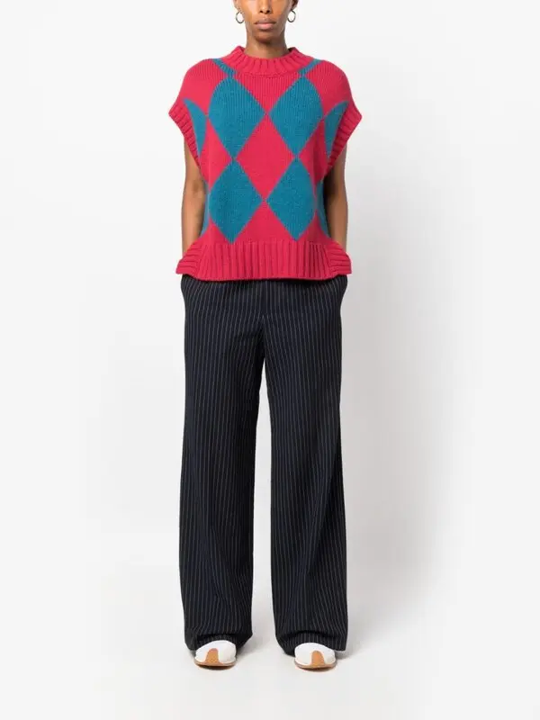 La DoubleJ Argyle Intarsia-knit Vest - Red