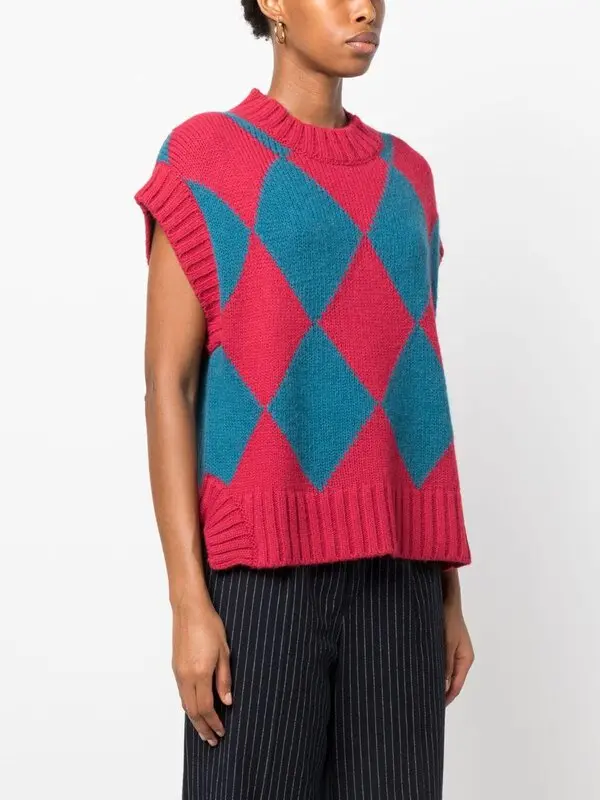 La DoubleJ Argyle Intarsia-knit Vest - Red