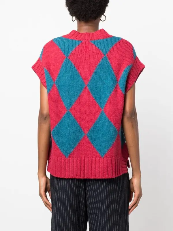 La DoubleJ Argyle Intarsia-knit Vest - Red
