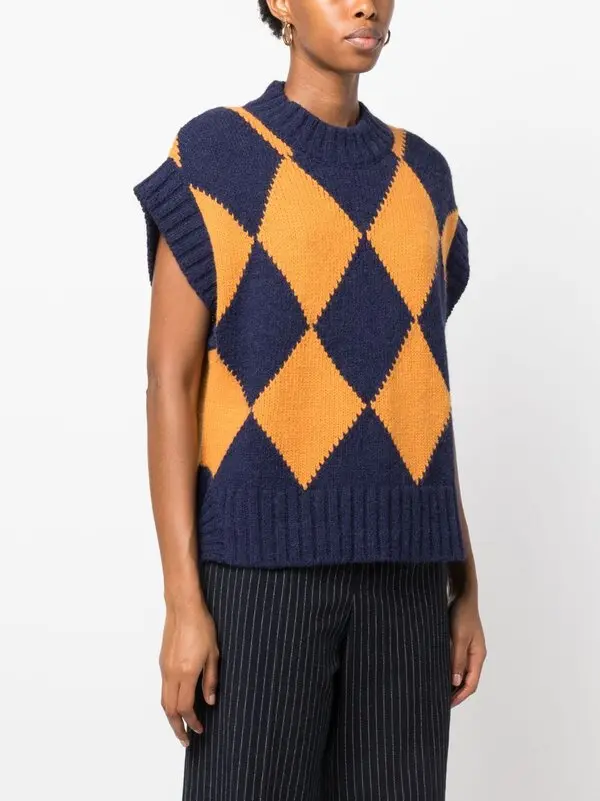 La DoubleJ Argyle Intarsia-knit Vest - Blue