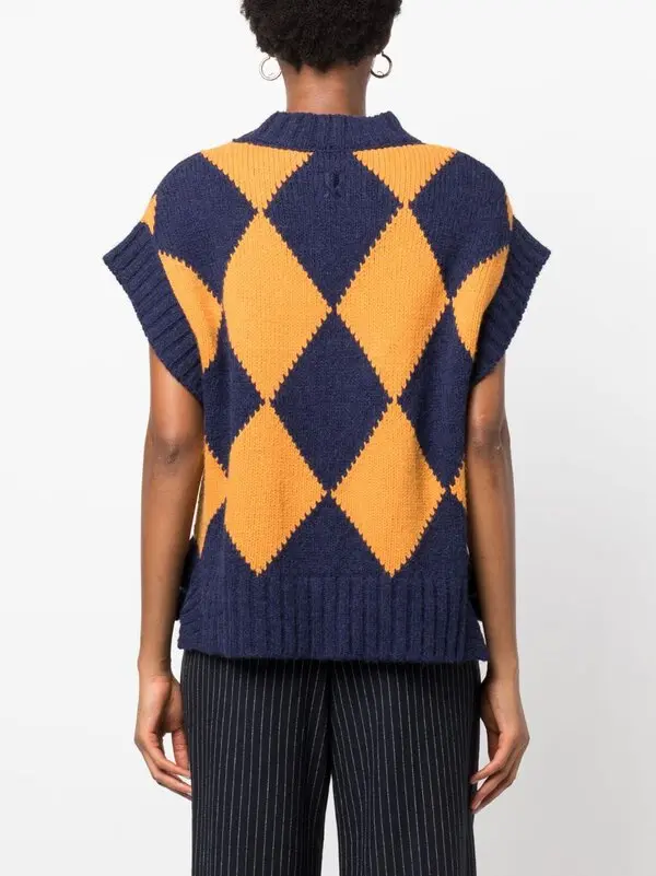 La DoubleJ Argyle Intarsia-knit Vest - Blue