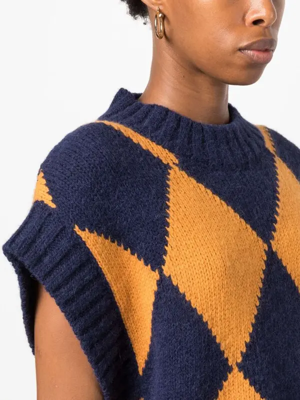 La DoubleJ Argyle Intarsia-knit Vest - Blue