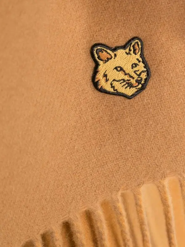 Maison Kitsuné Fox-patch Fringed Scarf - Neutrals