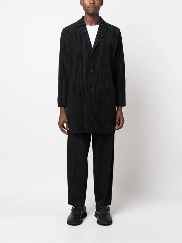 Issey Miyake Ribbed Single-breasted Coat - Black