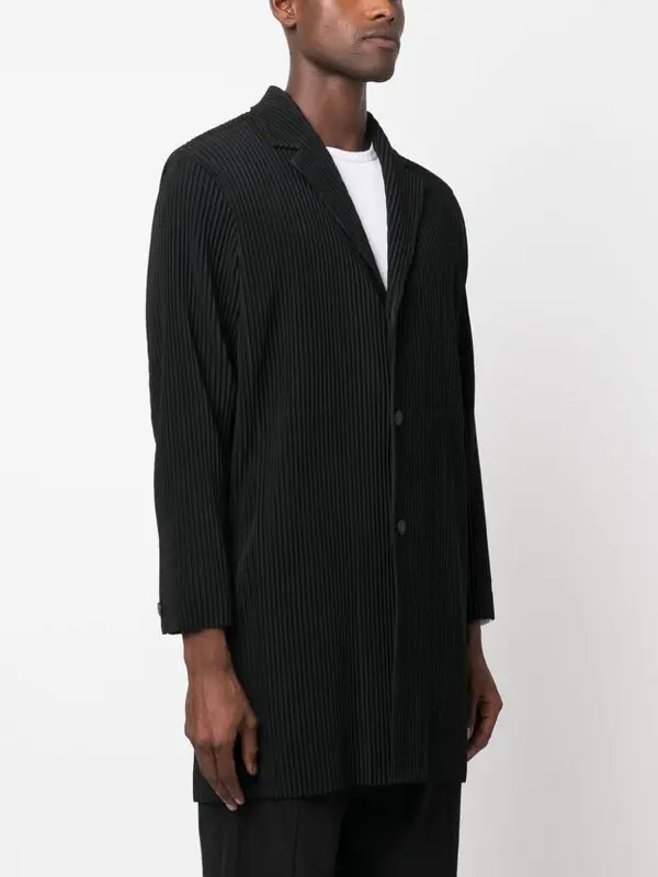 Issey Miyake Ribbed Single-breasted Coat - Black