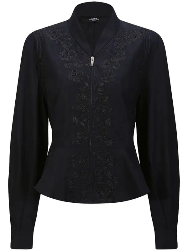 Shanghai Tang Cropped Jacket With Floral Embroidery - Black