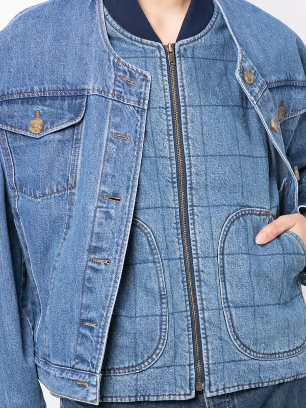 REJINA PYO Wells Layered Denim Bomber Jacket