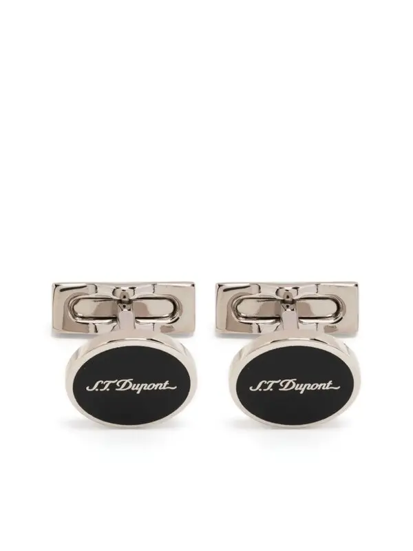 S.t. Dupont Engraved-logo Oval Cufflinks - Silver