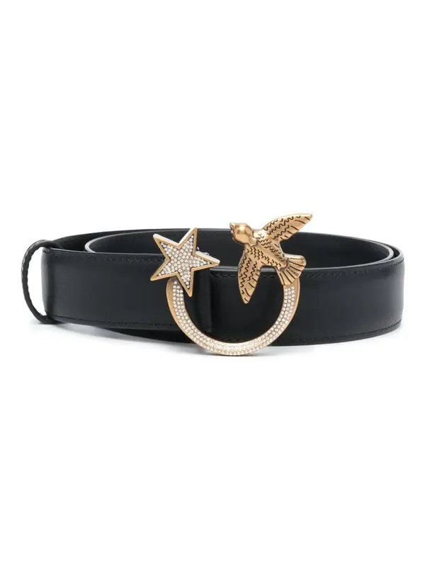Pinko Love Birds-buckle Crystal-embellished Belt - Black