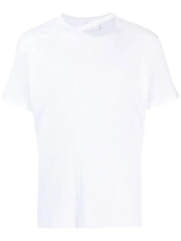 LGN LOUIS GABRIEL NOUCHI Cut-out Plissé Cotton T-shirt - White