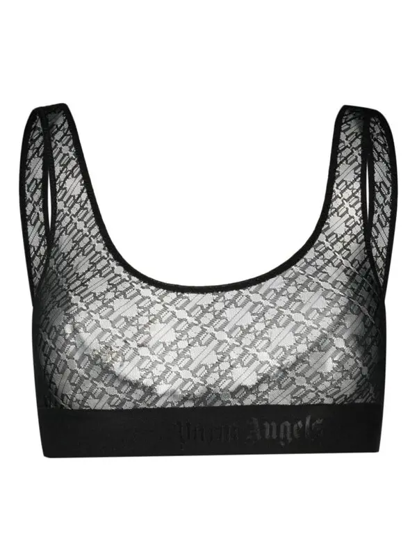 Palm Angels Logo-print Sheer Tulle Bra - Black