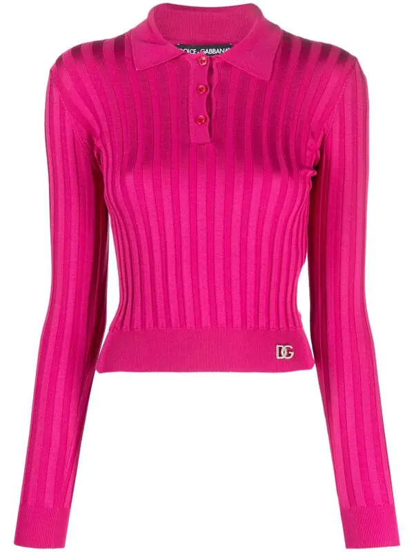 Dolce & Gabbana Logo-plaque Ribbed Polo Shirt