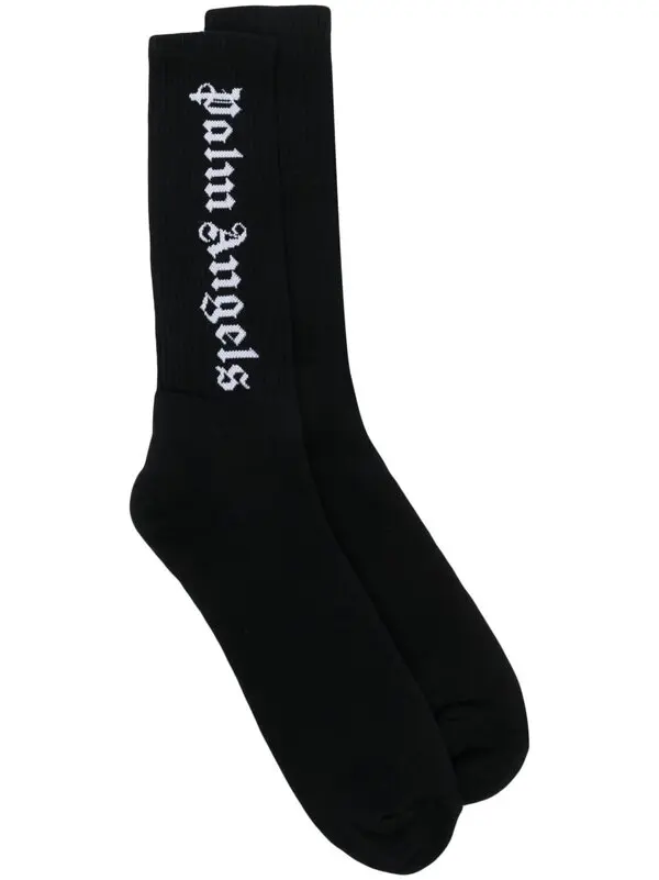 Palm Angels Intarsia-knit Logo Socks - Black