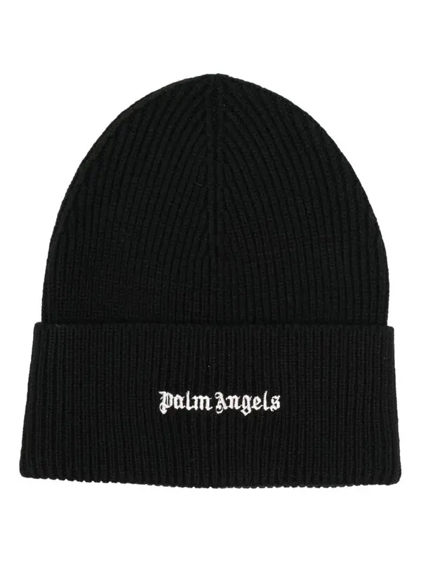 Palm Angels Logo-embroidered Ribbed-knit Beanie - Black
